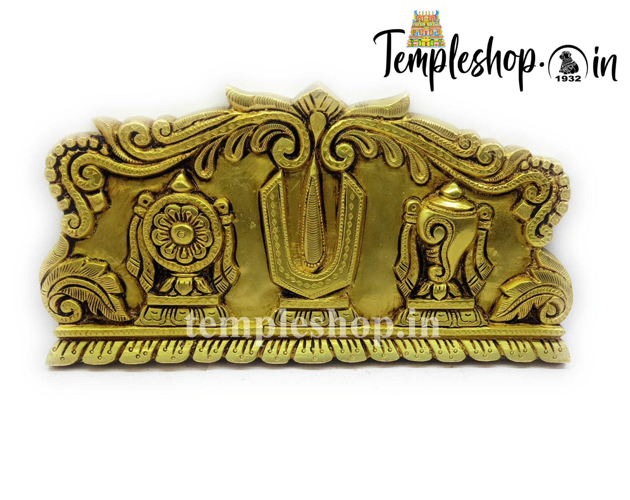 BRASS VISHNU SANKU CHAKRA NAMAM WALL HANGING PLATE - Templeshop